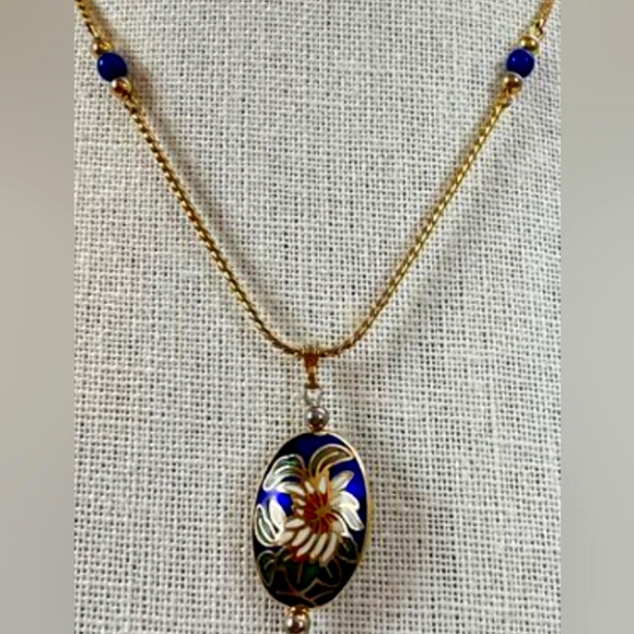 Avon | Jewelry | Vintage Cloisonne Lilly Gold And Blue Pendant Necklace ...